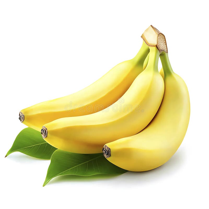 Fresh Bananas with Leaves Isolated on White Background. Stock Image ...