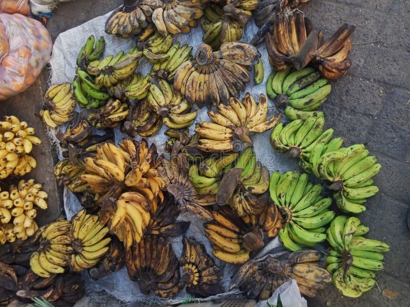 Fresh Bananas on the Market Floor in a Traditional Market. Stock Photo ...