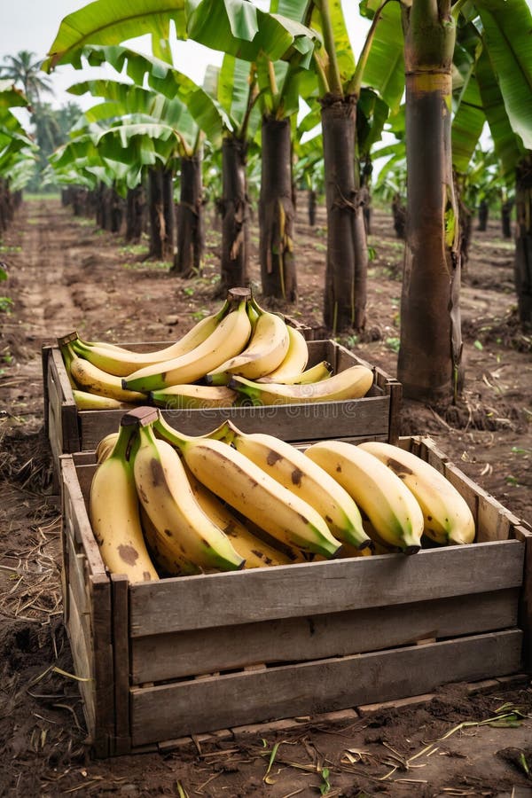 Fresh Bananas. Wooden Box. Storage. Delivery. Stock Image - Image of ...
