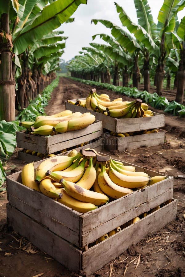 Fresh Bananas. Wooden Box. Storage. Delivery. Stock Image - Image of ...