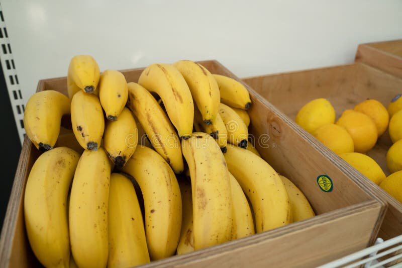 Fresh Bananas in Wooden Boxes on Big Market Stock Image - Image of ...