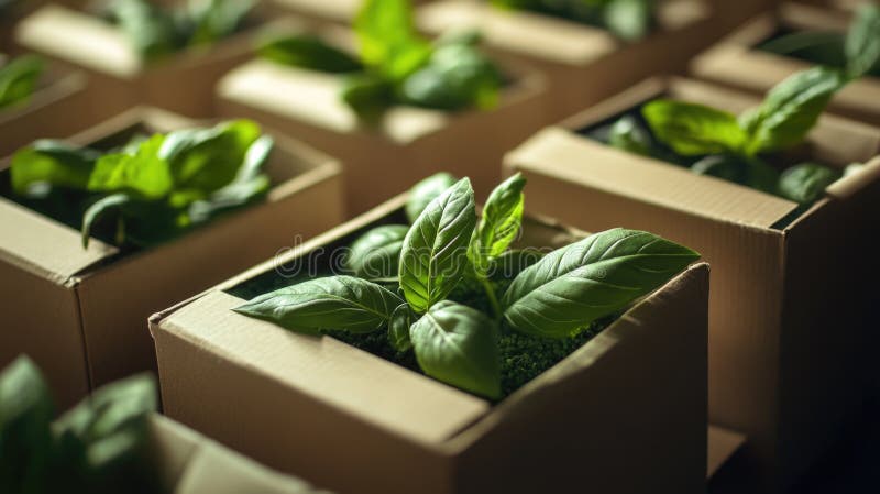 Fresh Basil Growing Cardboard Boxes Stock Photos - Free & Royalty-Free ...