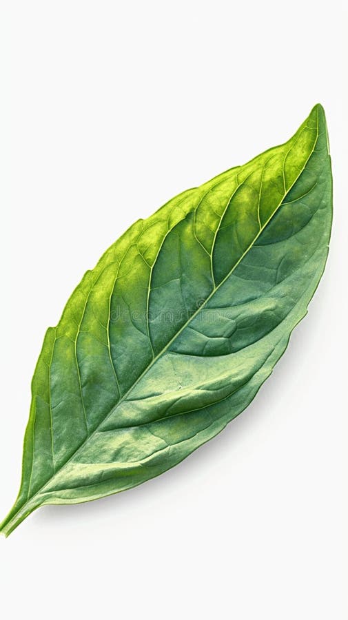 Fresh Basil Leaf Isolated on White with Striking Green Pattern Stock ...