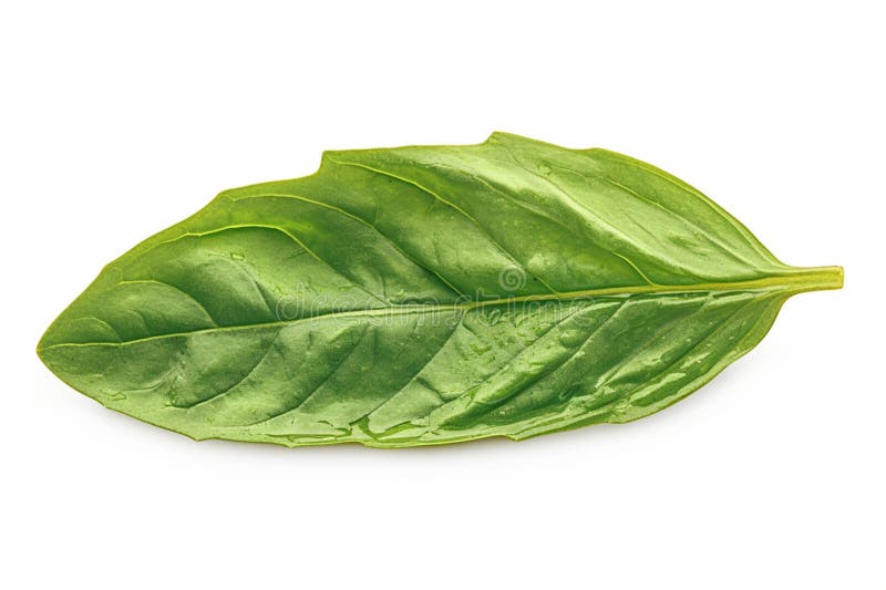 Fresh Basil Leaf Isolated on White with Striking Green Pattern Stock ...