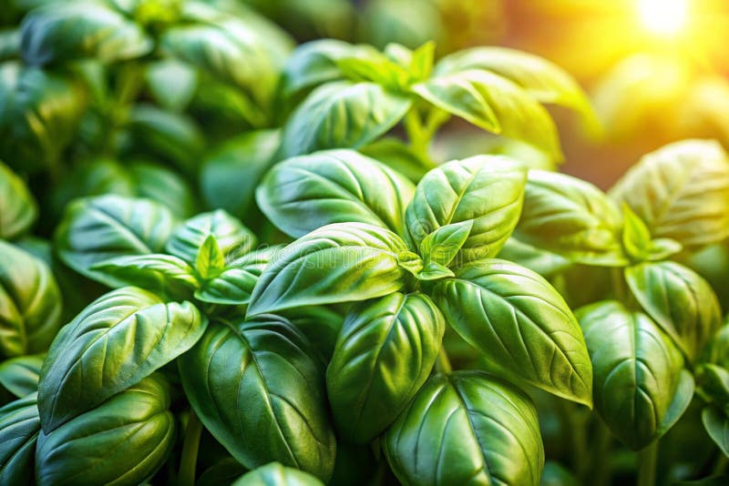 Fresh Basil Leaves Close-up in Sunlight Outdoors Stock Illustration ...