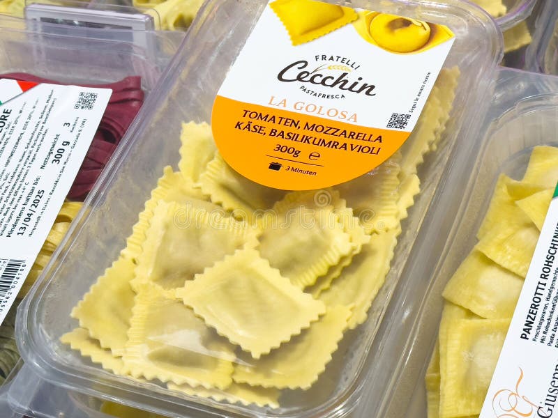 Fresh Basil Ravioli in Plastic Packaging on Store Shelf Editorial Stock ...