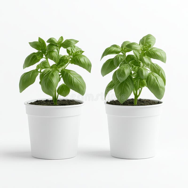 Fresh Basil White Pots Set Against Backdrop Stock Photos - Free ...
