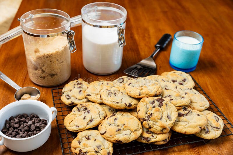 Fresh Batch of Chocolate Chip Cookies, Selective Focus Stock Image ...