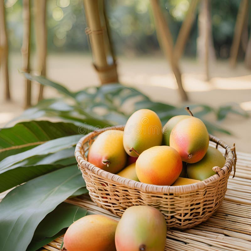 Fresh and Beautiful Mango Fruit in a Bamboo Basket on Nature ...