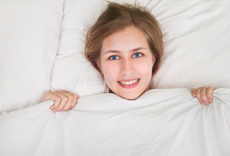 Fresh and Beautiful Woman on Bed Stock Image - Image of face, adult ...