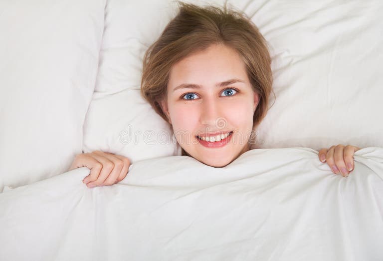 Fresh and Beautiful Woman on Bed Stock Image - Image of face, adult ...