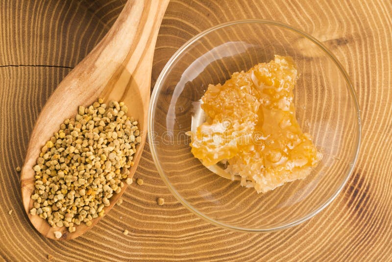 Fresh Bee Pollen with Honeycomb Stock Photo - Image of closeup, care ...