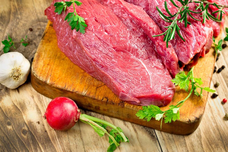 Fresh Beef Meat with Spices, Raw Beef on Table Stock Image - Image of ...