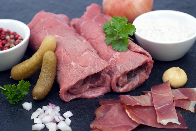 Fresh beef rolls stock photo. Image of cucumber, roulade - 29398514
