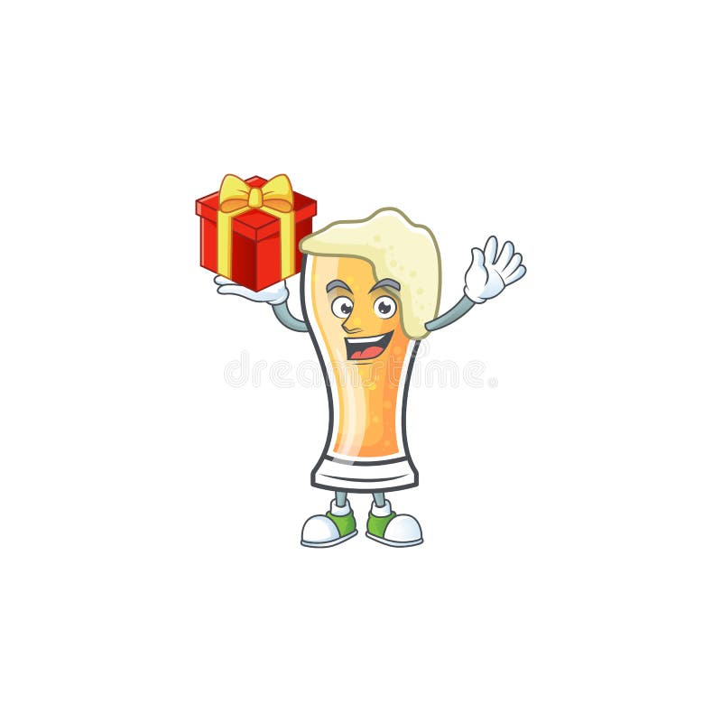 Fresh Beer Glass with Cartoon Character Bring Gift Stock Vector ...