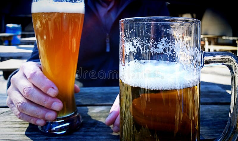 Fresh beer at open air bar stock image. Image of drinking - 91159559