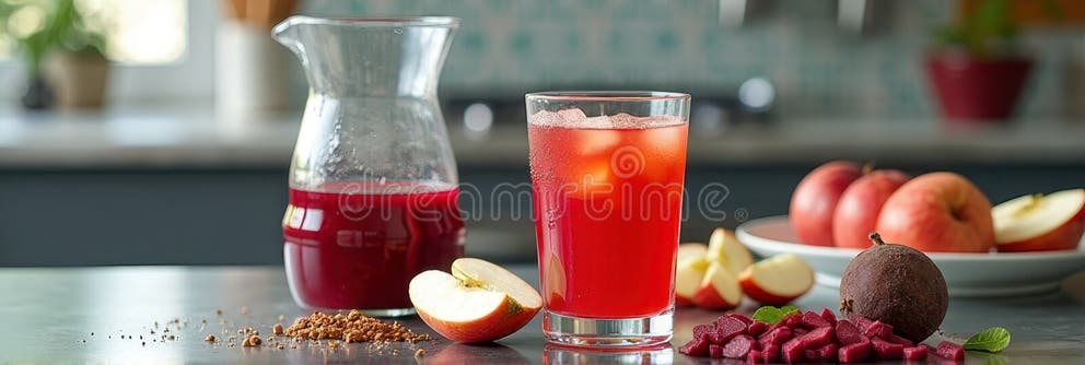 Fresh Beetroot and Apple Juice in Glass with Sliced Ingredients on ...