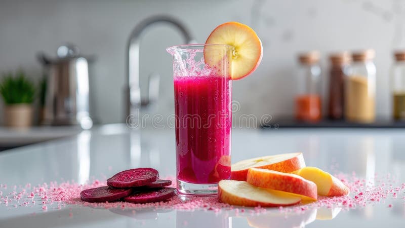 Fresh Beetroot and Apple Juice on Kitchen Counter with Sliced Fruits ...