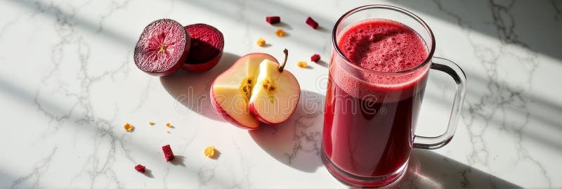 Fresh Beetroot and Apple Juice on Marble Countertop with Sliced ...