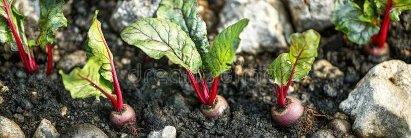 Fresh Beetroot Plants Growing in Garden Soil Surrounded by Rocks and ...