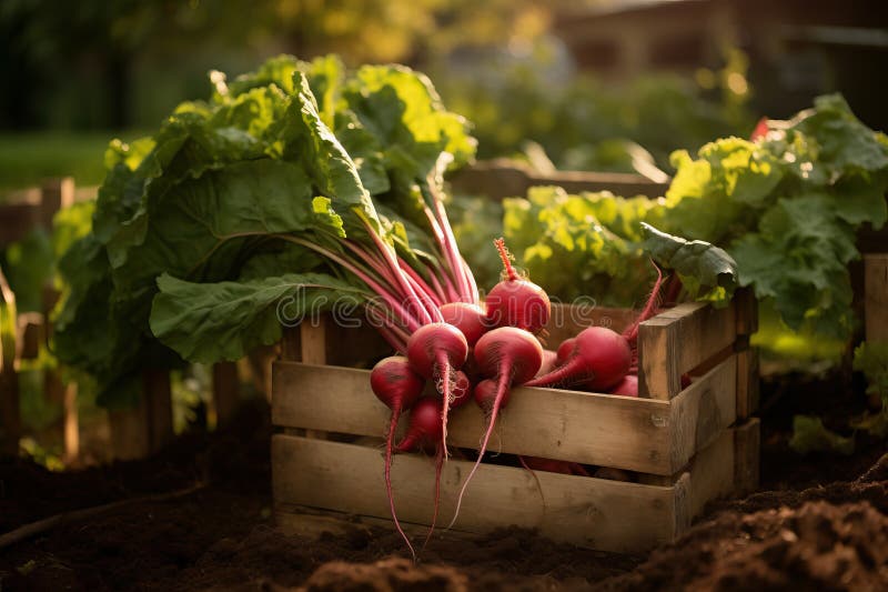 Fresh Beetroot in Wooden Crate in Evening Garden, Generative AI Stock ...