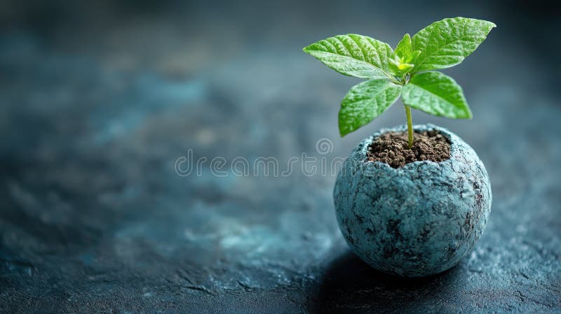 Fresh Beginnings. Young Plant Emerging from Earthy Sphere on Textured ...