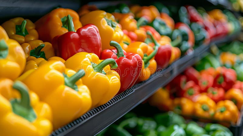 Fresh Bell Peppers on Display at the Grocery Store Stock Image - Image ...