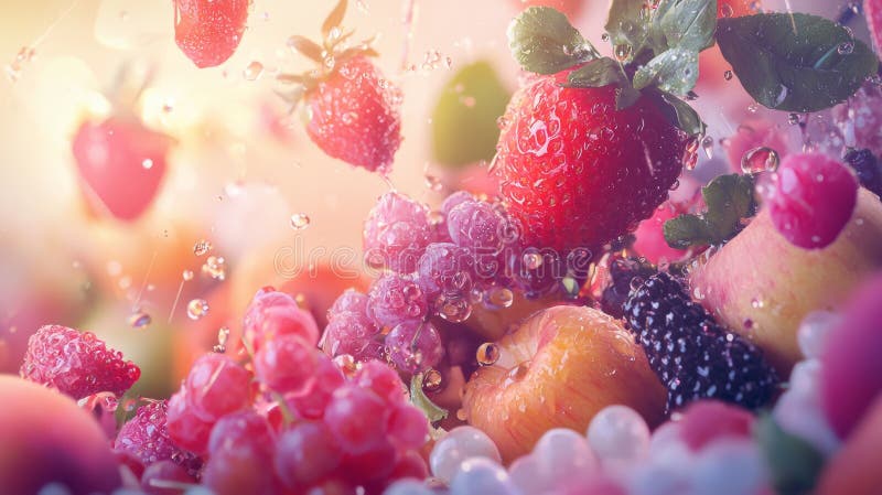 Fresh Berries and Fruit in Water Splash Stock Photo - Image of grapes ...