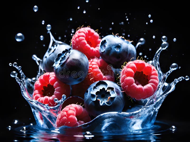 Fresh Berries and Water Splash in a Glass with Splashes Stock ...