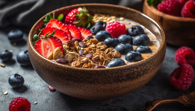 Fresh Berry Bowl Blueberry, Raspberry, Granola, Yogurt Generated by AI ...