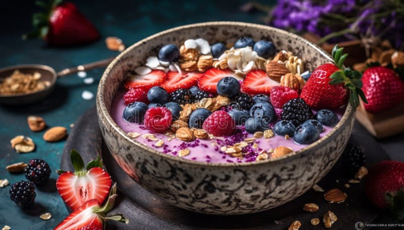 Fresh Berry Bowl Blueberry, Raspberry, Strawberry, Granola, Yogurt ...