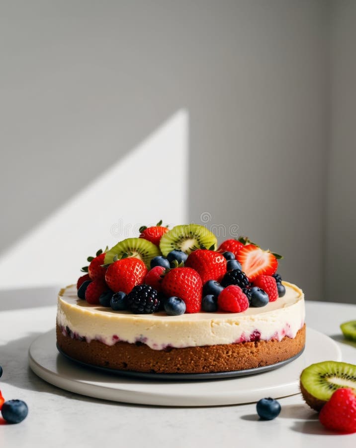 Fresh Berry Cheesecake with Colorful Fruit Toppings. Stock Photo ...