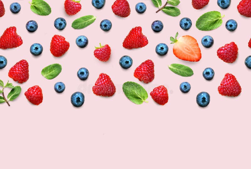 Fresh Berry and Fruit Mix Border Frame Banner of Various Ripe Berries ...