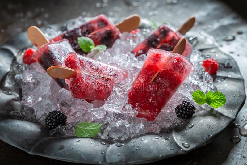 Fresh Berry Fruits Ice Cream on Cold Ice Stock Image - Image of sweet ...