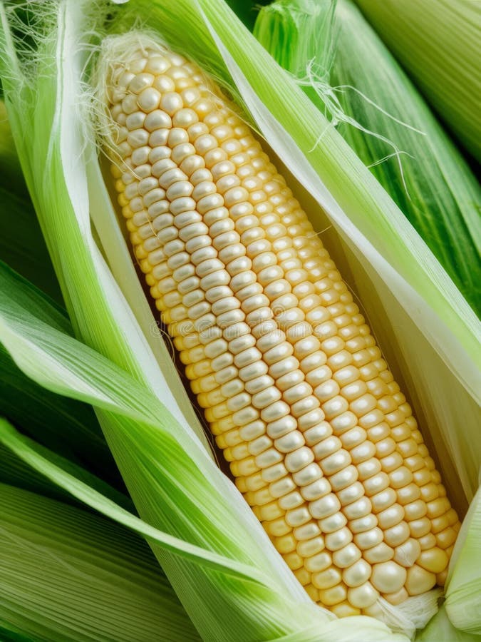 Fresh Bi-Color Corn Cob with Husk Isolated on White Background Stock ...