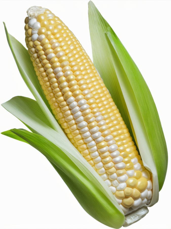 Fresh Bi-Color Corn Cob with Husk Isolated on White Background Stock ...