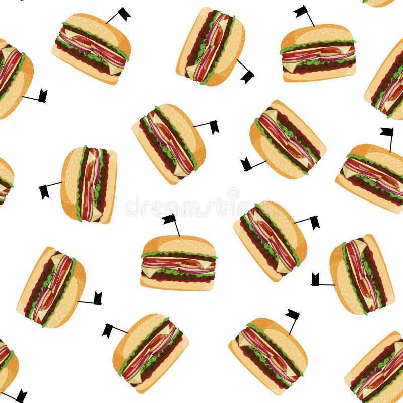 Fresh Big Burger Seamless Pattern. Meal Colorful Background. Stock ...