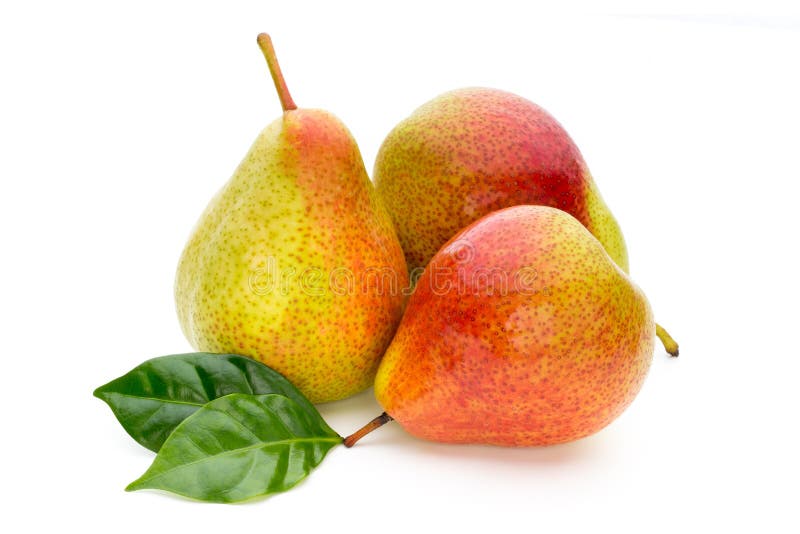 Fresh Bio Pear with Leaves on Isolated White Background Stock Image ...
