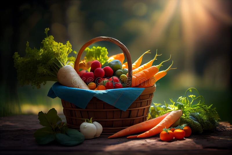 Fresh Bio Vegetable in a Basket Over Nature Background, AI Generated ...