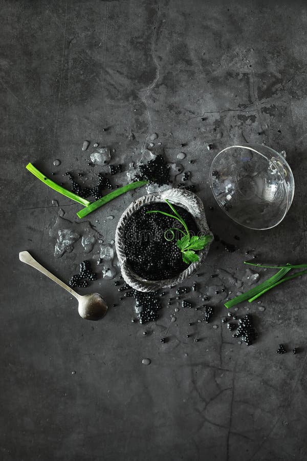 Fresh Black Fish Roe. Beluga Caviar Served with Ice. Stock Image ...