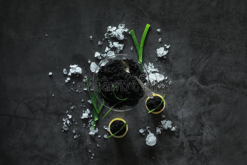Fresh Black Fish Roe. Beluga Caviar Served with Ice. Stock Image ...