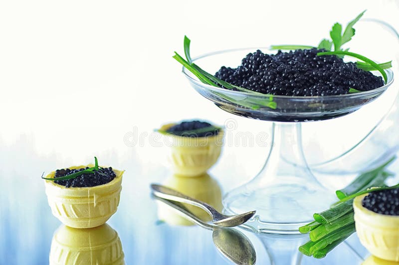 Fresh Black Fish Roe. Beluga Caviar Served with Ice. Stock Image ...