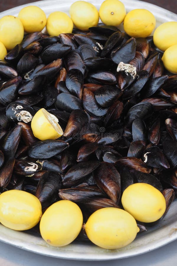 Fresh Black Shell Recipe with Lemon Turkish Food Stock Photo - Image of ...