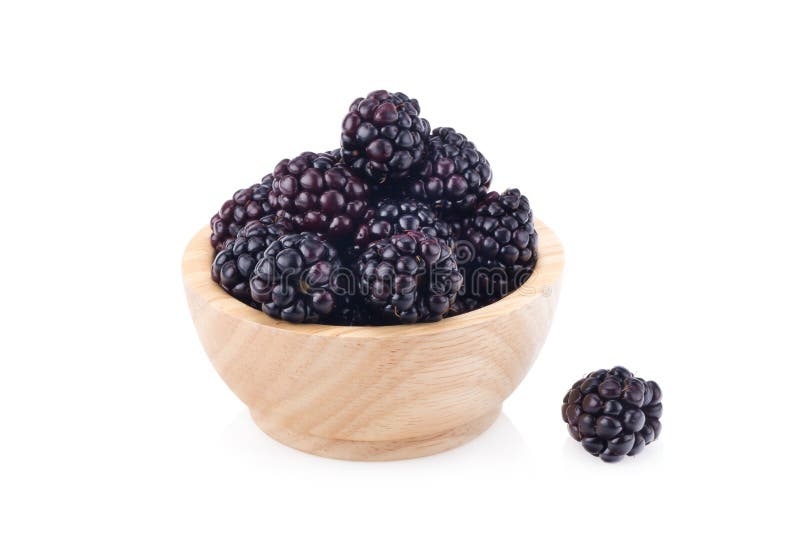 Fresh Blackberry Berry in Wood Cap on White Stock Photo - Image of ...