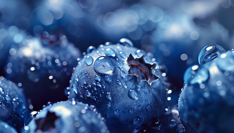 Fresh Blubbery with Water Drops Food Vitamin Background Stock ...