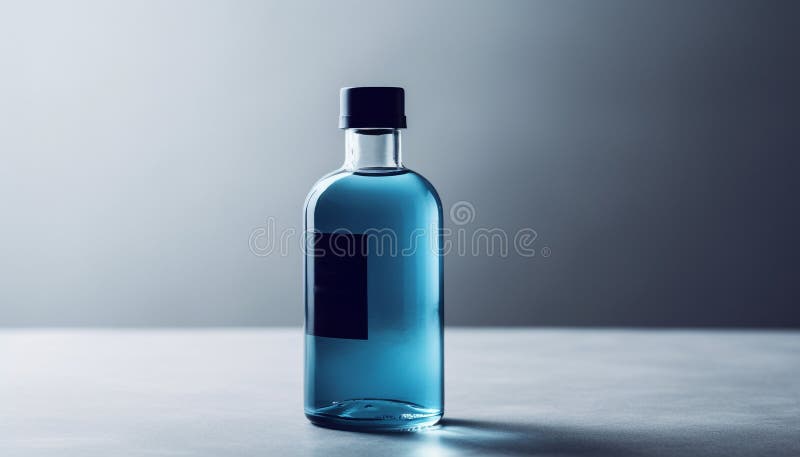 Fresh Blue Liquid in Glass Bottle, Perfect for Refreshing Drink ...