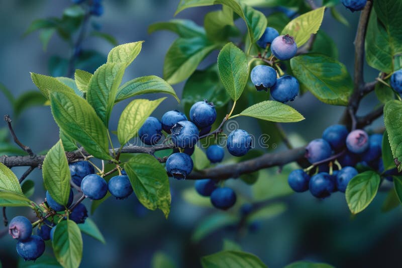 Fresh Blueberries on the Bush in Natural Light Stock Photo - Image of ...