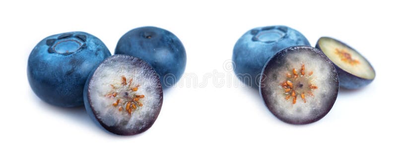 Fresh Blueberries with Cut in Half Isolated on White Background Stock ...
