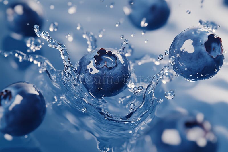 Fresh Blueberries Falling in Water on Light Background. Fruits ...