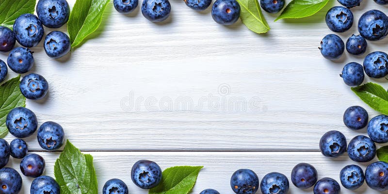 Fresh Blueberries Frame on White Wooden Background High Quality Image ...